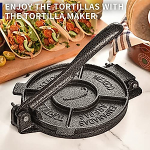 ARC Tortilla Press 8 inch Include 100 Pcs Parchment Paper, Cast Iron Tortilla Maker, Heavy Duty Tortillera Pataconera, Flour Tortilla Press, Roti Maker, Taco Maker, Taco Press, Black Gray