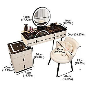 Vanity Desk with Mirror and Lights, Modern Vanity Desk Set with Lighted Mirror, Vanity Desk Set Makeup Vanity Table with Drawers, Dressing Table Contains Makeup Chair, for Bedroom ( Color : Gray+Black