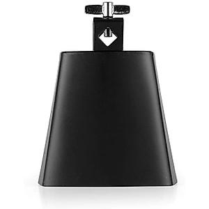 (Black) 4 Inch Metal Steel Cow Bell Noise Maker, percussion instrument with handle stick, for drum set kit percussion