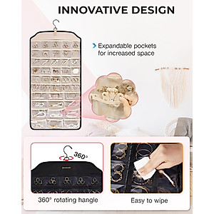 BAGSMART Hanging Jewelry Organizer, Jewelry Holder Organizer Accessories Organizer, 68 Pocket Earring Organizer Organizer for Wall Holding Jewelry,Extra Large Black, 1 Piece