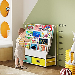 Coonoor Kids Bookshelf - 4 Tier Small Bookcase for Kids Room, Metal Nursery Book Shelf, Sling Book Shelf and Toy Storage for Children, Idea Gifts for Boys and Girls