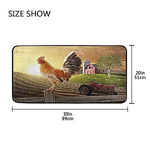 ALAZA Rooster Sunset Car Tree Non Slip Kitchen Floor Mat Kitchen Rug for Entryway Hallway Bathroom Living Room Bedroom 39 x 20 inches(1.7' x 3.3')