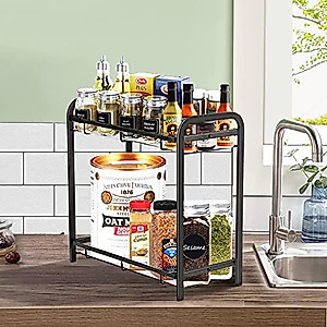 Bathroom Organizer Countertop, Mimieyes 2 Tiers Bathroom Tray Counter Organizer, All Metal Spice Rack Kitchen Storage and Organizer Under Sink and Cabinet,Vanity Tray Standing Rack Counter Shelf-Black