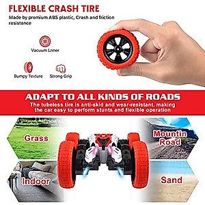 RC Stunt Car for Kids - OWNONE Double Side Remote Control Car for Boys, 360°Flips Rotating Stunt Car with LED Lights, 4WD 2.4Ghz Rechargeable Stunt Remote Control Car Toy (Red)