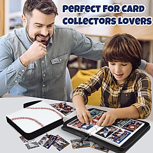 MIXPOET Baseball Card Binder with Zipper, 4 Slots - Fit 400 Cards, Waterproof Card Album Holder Protectors Storage Book Fit Football, Baseball, Sport Cards and Other Trading Cards (White Stitches)