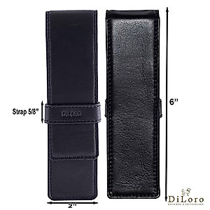 DiLoro Leather Double Pen Case Pencil Pouch Holder for Two Fountain Ballpoint Rollerball Pens and Pencils (Black)