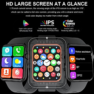 Desong Smart Watch(Answer/Make Calls), 1.7 inch Fitness Tracker,Smartwatch for Android iOS Phones,IP67 Waterproof Blood Pressure SpO2 Heart Rate Sleep Monitor for Women Men