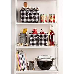 DII Farmhouse Chicken Wire Storage Baskets with Liner, Medium, Vintage Black & White Check, 11x7.88x7", 2 Piece