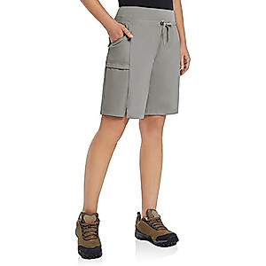 BALEAF Womens Quick Dry Hiking, Running Long Shorts 9" Bermuda Cargo for Curvy Lightweight Knee Length Shorts w Pockets, Medium, Grey