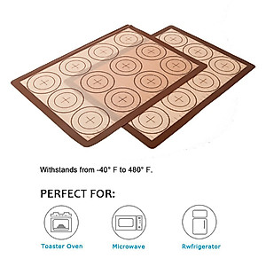 YORLFE Silicone Baking Mat Set, 3 Pack Non-Stick Silicon Liner for Bake Pans & Rolling with Measurements, Heat Resistant Cookie Sheets for Macaroon/Pastry, 16" x 11.5", Brown)