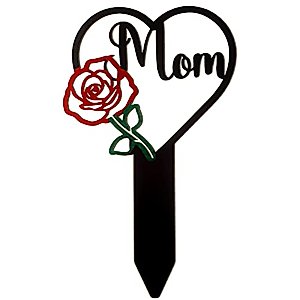 Memorial Grave Markers Heart Memorial Plaque Stake Sympathy Grave Plaque Stake Cemetery Garden Stake Memorial Metal Grave Stake Decoration for Mom Dad Cemetery Outdoors Yard (Mom Style)