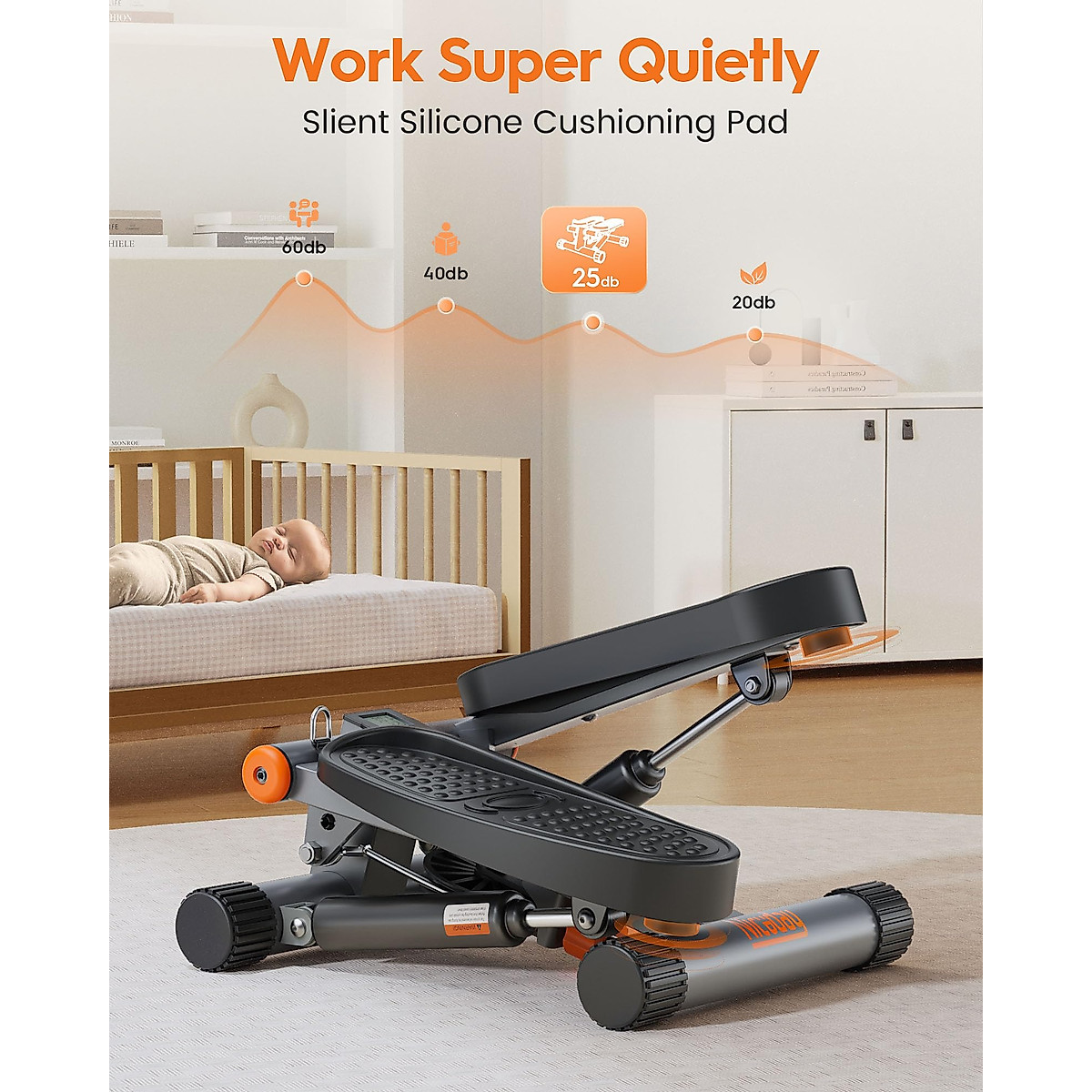 Niceday Steppers for Exercise, Stair Stepper with Resistance Bands, Mini Stepper with 300LBS Loading Capacity, Hydraulic Fitness Stepper with LCD Monitor