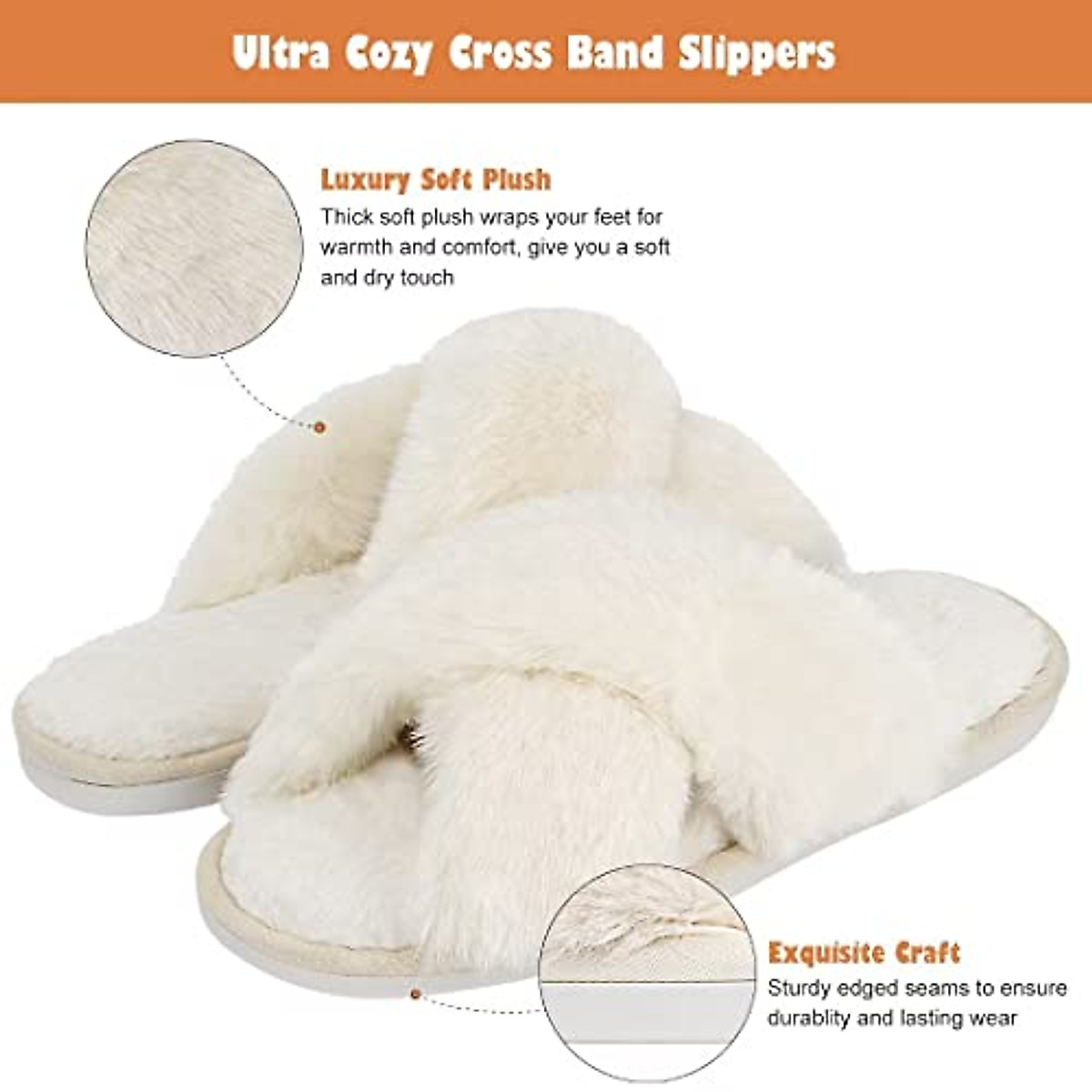 DOIOWN Women's Fuzzy Beige Slippers Memory Foam Cute House Slippers Plush Fluffy Furry Open Toe Home Shoes Bridal Bridesmaid Gifts for Wedding (Size 9-10)