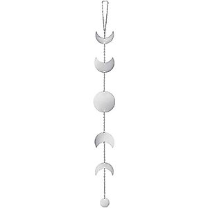 Mkono Moon Phase Wall Hanging Metal Boho Home Decor Vertical Chic Moon Garland Christmas Ornaments for Dorm Nursery Bedroom Living Room Apartment Office, Decorative Wall Art Gift for Girls Mom, Silver