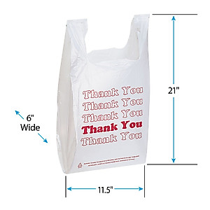 SSWBasics White Thank You Bags Case of 500-11 ½” x 6" x 21" - Thickness .48mil HDPE- Standard Supermarket Size, Perfect for Grocery, Retail, Convenience Stores, Take-Out and Home Use