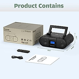 CD Player Portable, FM Radio with Dual Stereo Sound System, Rechargeable Bluetooth Boombox with Remote Control, Playback CD/CD-R/CD-RW/MP3, Support USB & AUX-in, Headphone Output