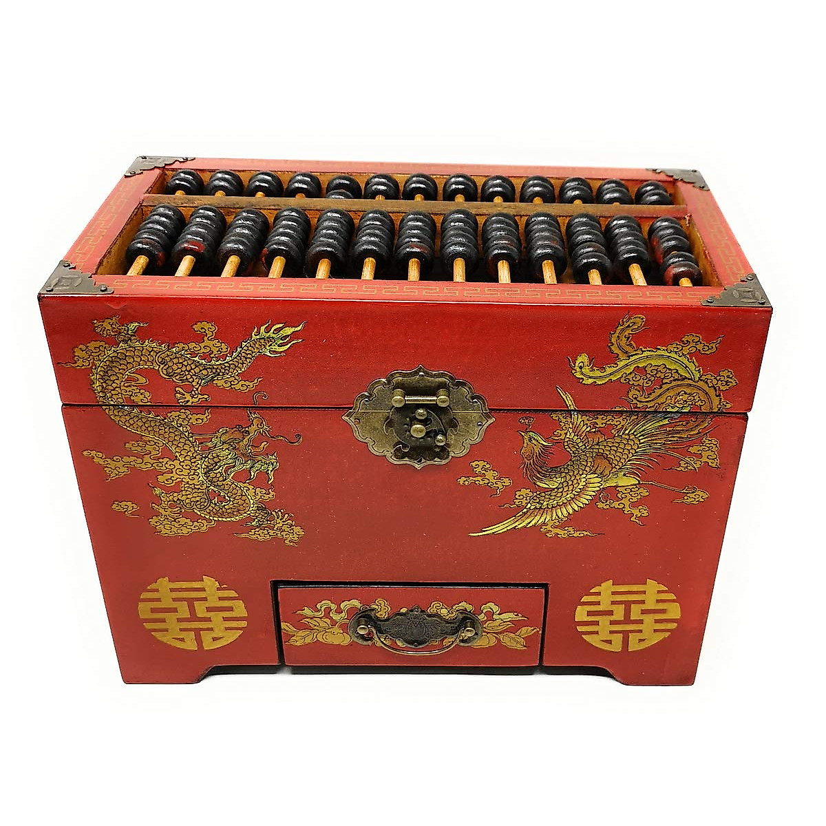 Vintage Chinese Wooden Bead Arithmetic Abacus W. Storage Compartments