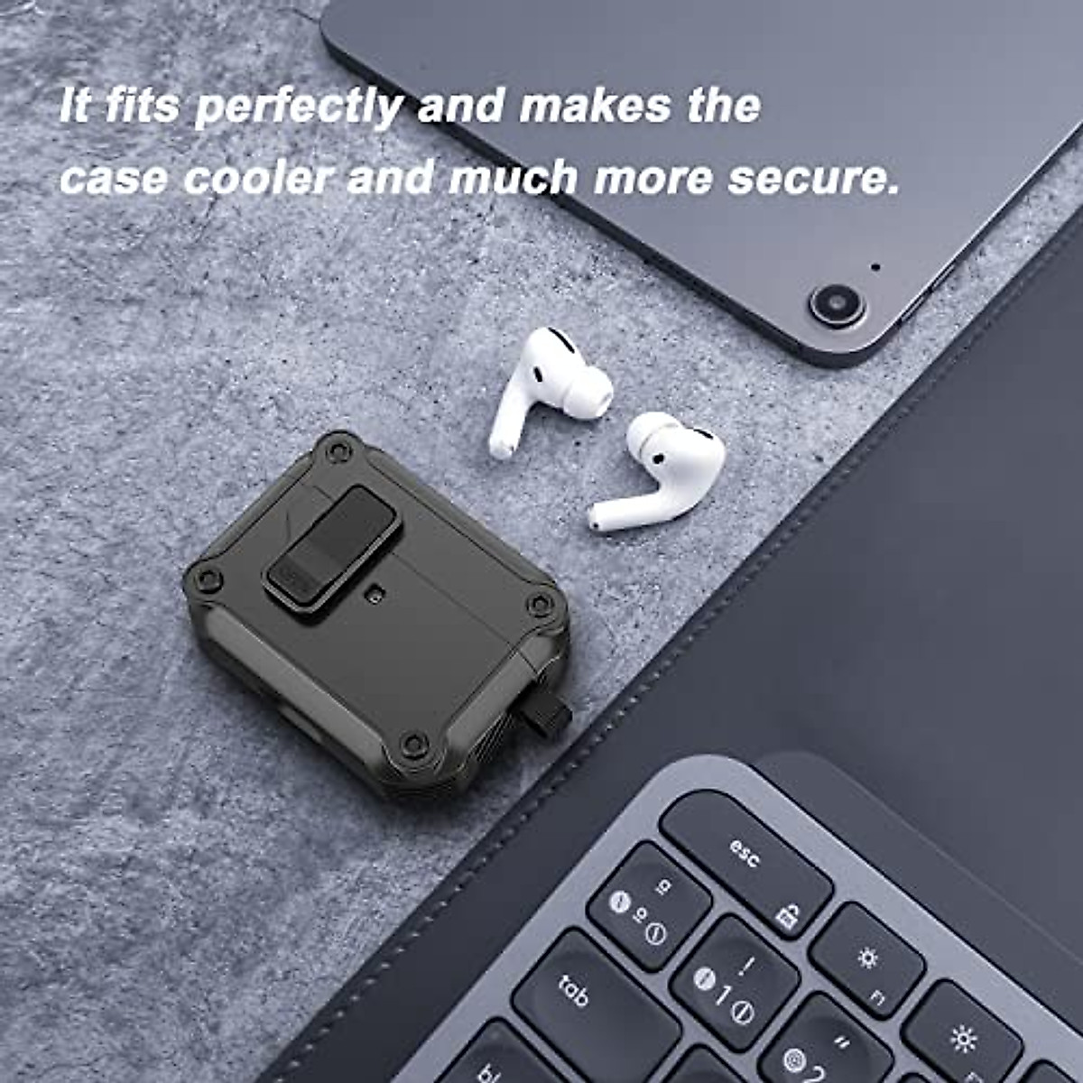 RFUNGUANGO AirPods Pro 2nd Generation/1st Generation Case Cover with Secure Lock Clip,Automatic Pop-up Case Full-Body Shockproof Hard Protective Cover for AirPods Pro 2 Case(2022/2019) - Black