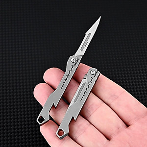 SZHOWORLD Titanium Alloy Keychain Utility Knife, Small Folding Pocket Knife for Women Men with Extra 10PCS #11 Blades