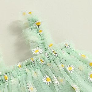 Mubineo Toddler Baby Girl Flower Tulle Tutu Dress Strappy Princess Dresses Sundress (Green Daisy, 6-12 Months)