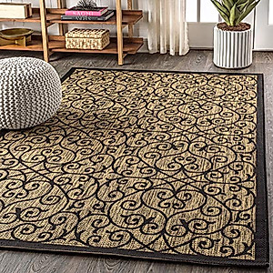JONATHAN Y Madrid Vintage Filigree Textured Weave Indoor/Outdoor Black/Khaki 8 ft. x 10 ft. Area-Rug, Classic,Easy-Cleaning,HighTraffic,LivingRoom,Backyard, Non Shedding, SMB107A-8
