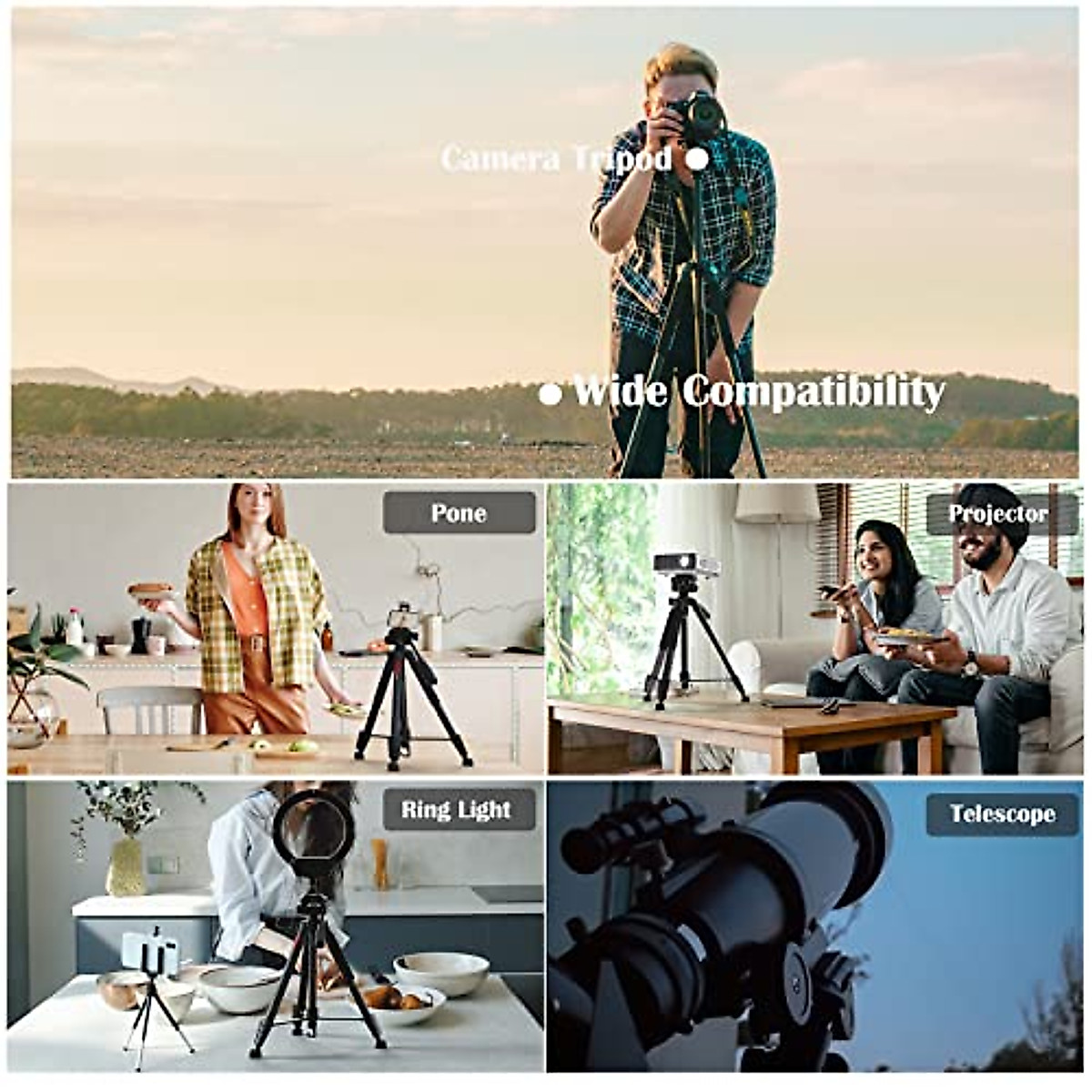 KINGJOY 74" Tripod for Camera Canon Nikon with Travel Bag, Phone Tripod with Wireless Remote and Phone Tablet Holder, Compatible with DSLR Cameras, Cell Phones, Tablets, Projector, Binoculars