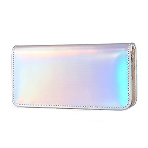 YAIRYANGTZE Hologram Slim PU Leather Wallet with Zipper Long Clutch Wallet Purse for Women (Silver)