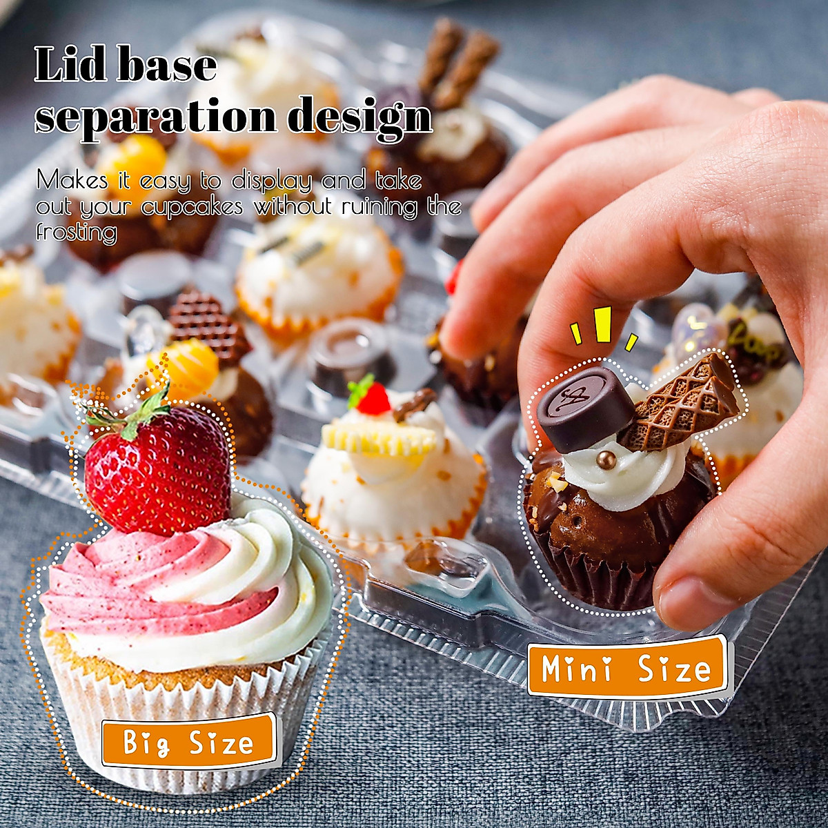 NPLUX 12 Count Mini Cupcake Containers 20 Pack Cupcake Holder with Detachable Tall Dome Lids Mini Plastic Stackable Cupcake Boxes for 240 Cupcakes, BPA Free