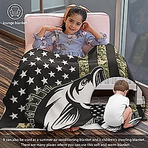 Ultra-Soft Fishing American Camo Flag Blanket Microfiber Plush Blanket Gifts for Men Women Warm Cozy Fuzzy Throw Blanket for Bed and Couch 60'' x 80''