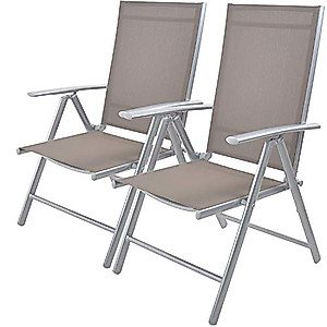 Livebest Set of 2 Folding Sling Back Chairs Patio Adjustable Reclining Back Sturdy Aluminum Frame with Armrest Chair Zero-gravity Indoor Outdoor Garden Pool Bench,Gary