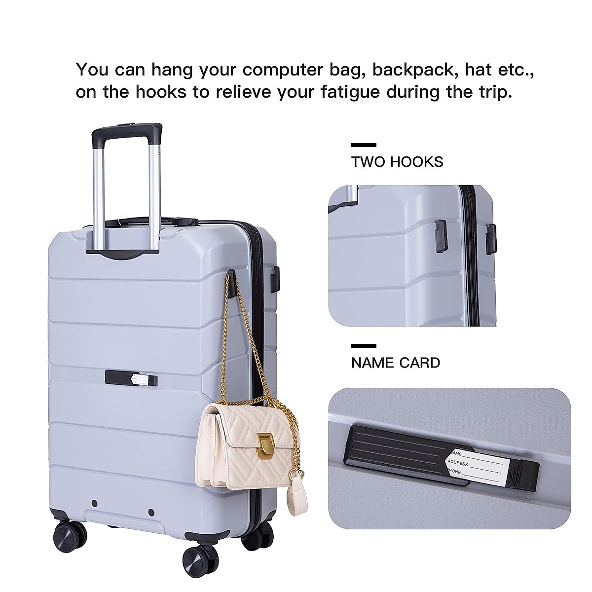 Tripcomp Luggage Sets Hardshell Travel Durable Suitcase Sets with Spinner Wheels TSA Lock, Carry-on,Luggage 3piece Set (20inch/24inch/28inch) (Silver)