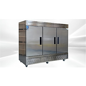 Elite Kitchen Supply Commercial Reach In Refrigerator, ETL NSF 3 Door Fridge Cooler Merchandiser, 83" W 64 cu.ft. Stainless Steel Interior