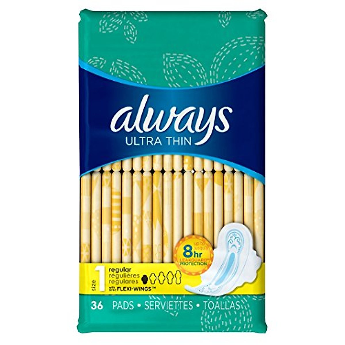 Always Pads Ultra Thin Size 1-36 Count Regular, 36 Count(Pack of 3)