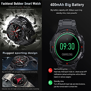 HOUJIN Smart Watch for Men Outdoor Waterproof Tactical Smartwatch Bluetooth Dail Calls Speaker 1.3 inch HD Touch Screen Fitness Tracker Watch for Android and iOS, Black