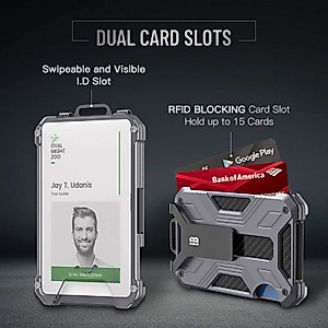 Minimalist Wallet for Men - Slim Aluminum Metal Wallet with Money Clip, ID Badge Holder, RFID Blocking Credit Card Holder, Hold Up to 15 Cards - Front Pocket Carbon Fiber Smart Wallet, Gift for Men