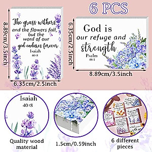 6 Pieces Bible Verse Mini Wood Signs Inspirational Christian Wooden Decors Farmhouse Wood Decor Inspirational Rustic Decorative Sign Scripture Tabletop Art Decor Wood Blocks for Home Table
