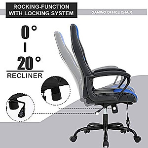 Office Chair Gaming Chair Ergonomic Massage Chair PU Leather Executive Seat with Swivel Base, Massage Lumbar Support, and Padded Armrests (Blue)