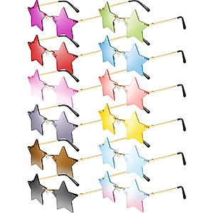 12 Pairs Star Shape Sunglasses Rimless Sun Glasses Colorful Fun Sunglasses Party Disco Accessories Women Trendy Cosplay Glasses Cute Personality Pentagram Eyewears for Women Men Costume, 12 Colors
