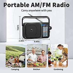 YOWGULF AM FM Radio with Best Reception,Bluetooth Portable AM FM Transistor Radio,Battery Operated Radio or AC Power,Large Dial,Headphone Jack, Gifts for Seniors Elderly