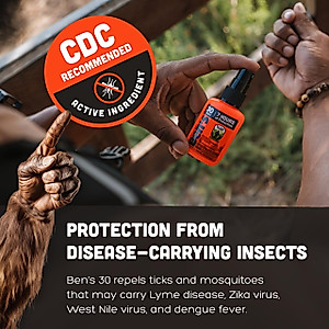 Ben's Tick & Insect Repellent - Travel Size Bug Spray with 30% DEET for Mosquitoes, Ticks & More - Up to 7 Hours of Protection - Fragrance-Free - 1.25 Fl Oz (4 Pack)