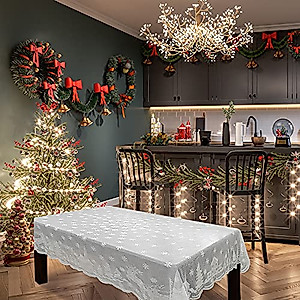 Pleaseedo 𝐗𝐌𝐀𝐗 𝐆𝐈𝐅𝐓 Christmas Lace Tablecloth, Rectangle Lace Tablecloth for Rectangle Table, White Snowflake Christmas Lace Table Cover, Rectangle Tablecloth for Holiday Party Decoration