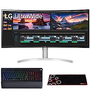 LG 38WN95C-W 38" UltraWide QHD+ IPS Curved Monitor, NVIDIA G-SYNC Compatible Bundle with Deco Gear Mechanical Keyboard Cherry MX Red + Deco Gear Large Extended Pro Gaming Mouse Pad