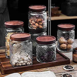 Custde Vintage Glass Jar, 23.7oz Airtight Glass Storage Jar with wooden Lid Glass Food Storage Containers for Kitchen Counter, Decorative Jar for Coffee, Tea, Sugar, Candy Jar, Cute Jar