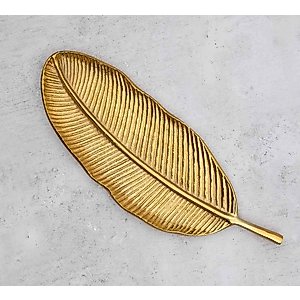 Purestory 14 Inch Gold Leaf Decorative Serving Tray Platter.Tabletop Display Platter.Centerpiece Platter Tray for Home Décor - Gold