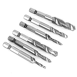 6PCs Hex Shank Screw Taps Metric Drilling Tapping Tools M3x0.5/M4x0.7/M5x0.8/M6x1/M8x1.25/M10x1.5(Silver)