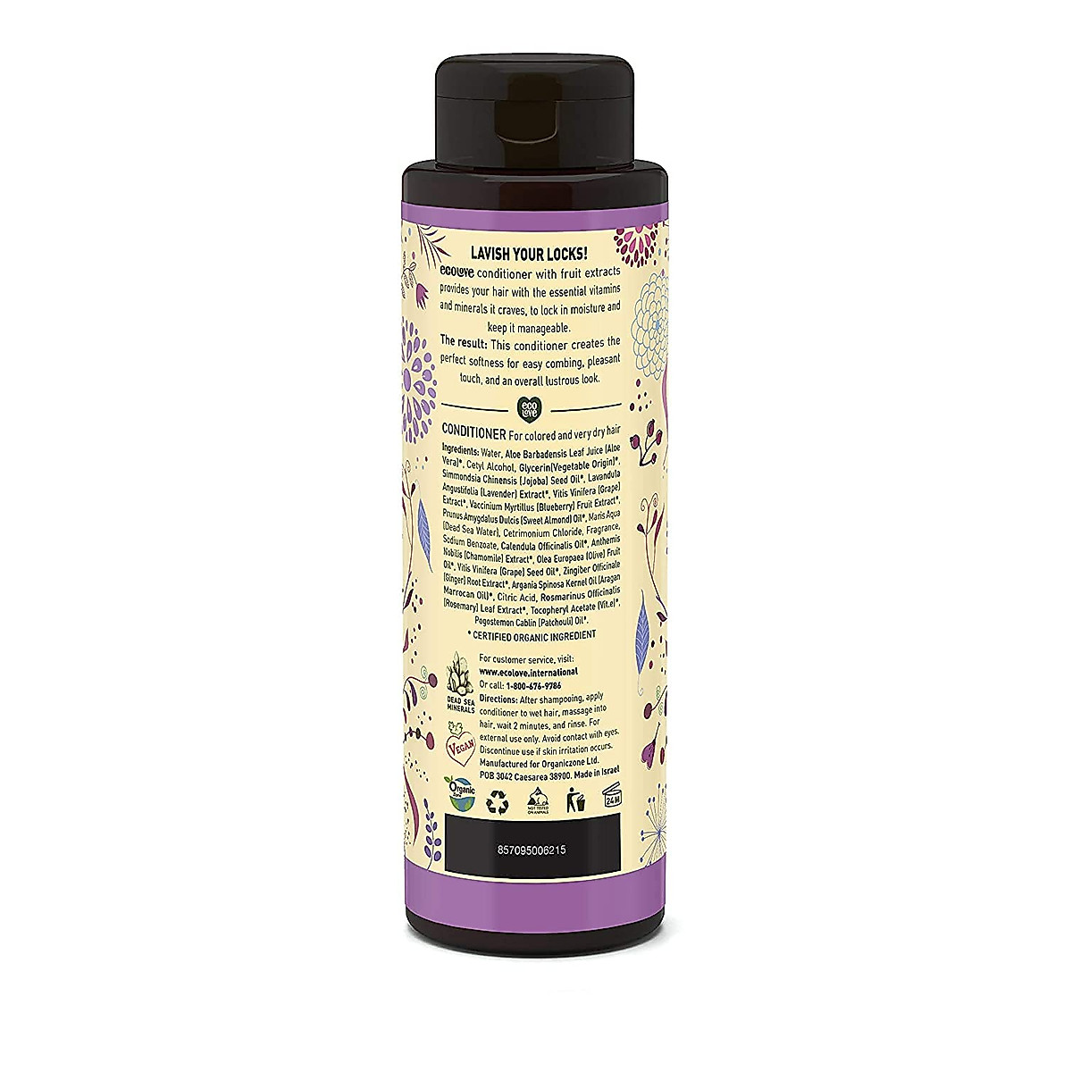 ecoLove - Natural Shampoo & Conditioner Set for Dry Damaged Hair and Color Treated Hair - With Natural Lavender Extract - No SLS or Parabens - Vegan and Cruelty-Free, 17.6 oz.