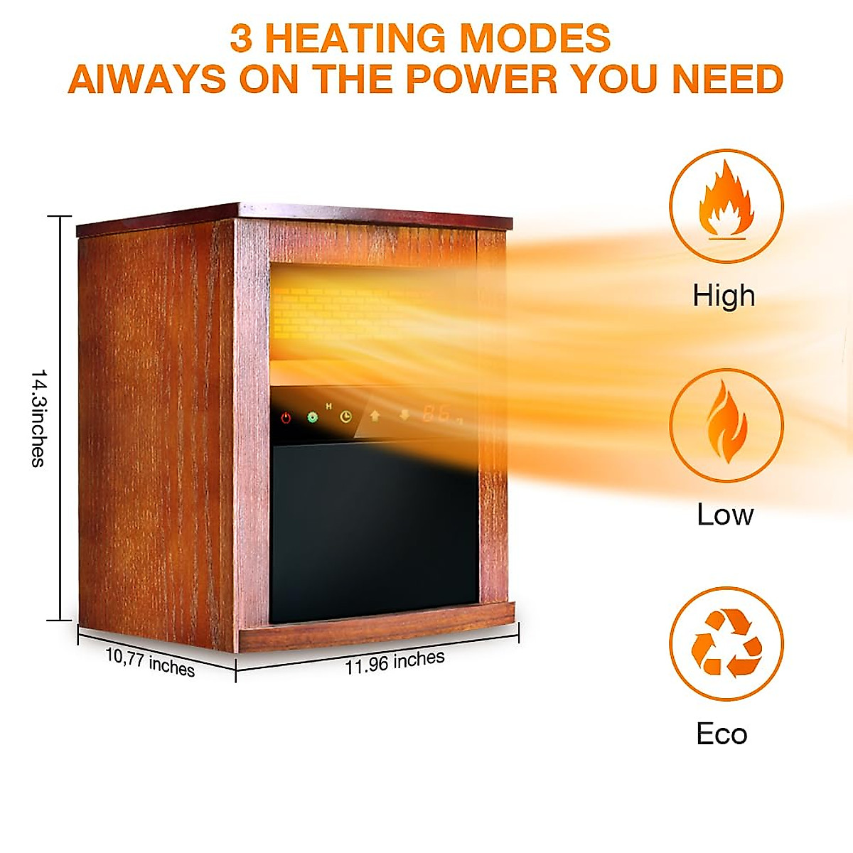 TRUSTECH Electric Space Heaters for Indoor Use, 1500W Infrared Heater with Remote Control, 3 Mode, 12h Timer, Small Portable Heater with Overheat & Tip-Over Protection, Room Heater for Bedroom, Office