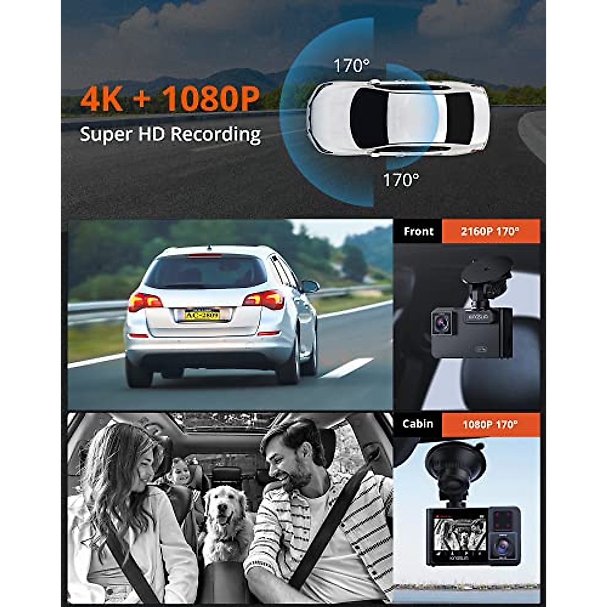 Kingslim D1 pro Dual Dash Cam 4K Record Inside - Front and Inside Dash Camera GPS WiFi for Cars Uber Truck, Dashcam with Infrared Night Vision, G-Sensor, Loop Recording(Upgraded Version)