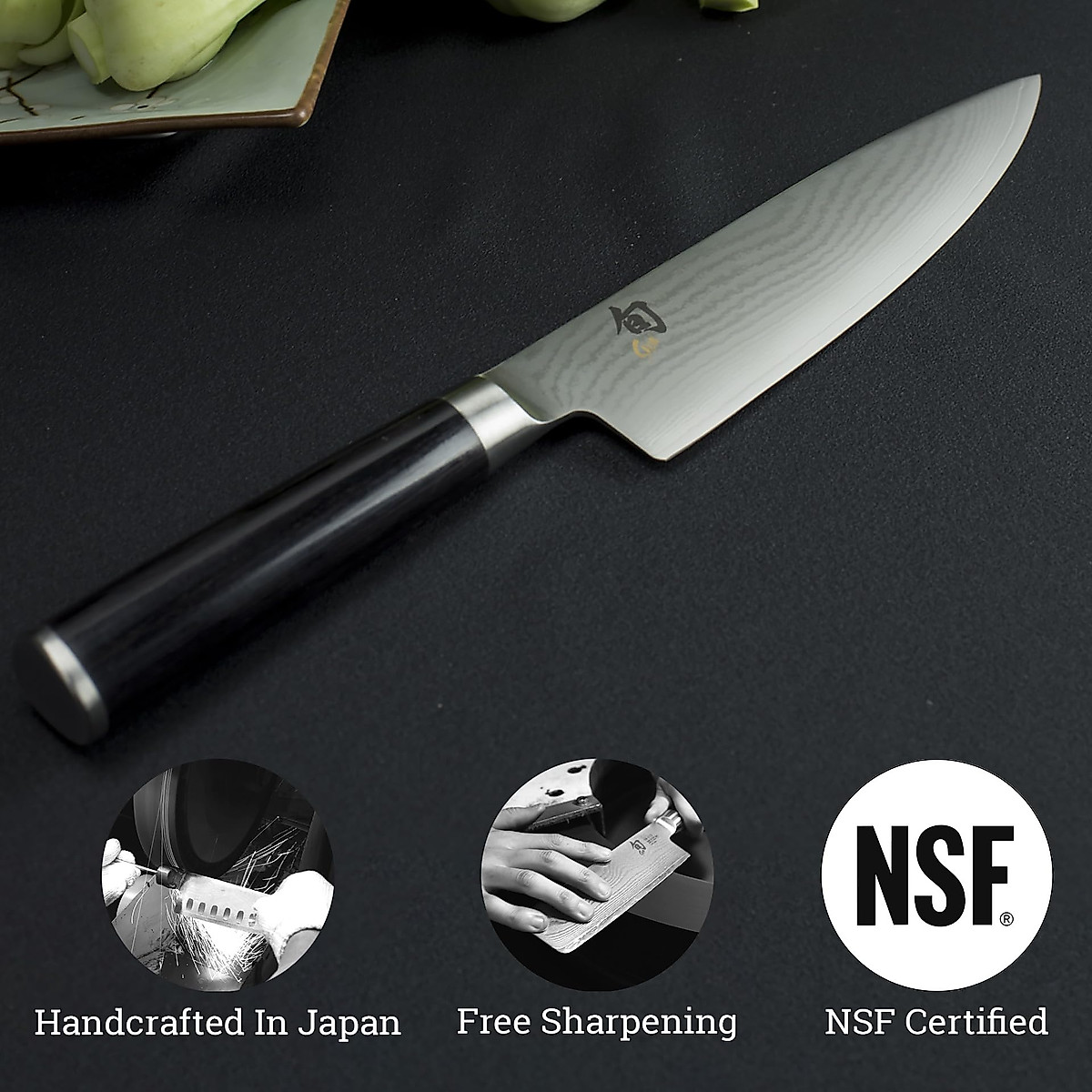 Shun Cutlery Classic Chef's Knife 8”, Thin, Light Kitchen Knife, Ideal for All-Around Food Preparation, Authentic, Handcrafted Japanese Knife, Professional Chef Knife