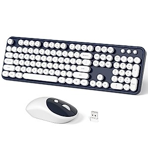 Dilter Wireless Keyboard and Mouse Combo, 104 Keys Full-Sized Typewriter Keyboards and Retro Mouse, 2.4 GHz USB Receiver Plug and Play, for Windows 7 8 10, PC, Laptop, Desktop (Dark Blue)